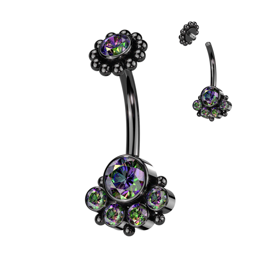 Black 5 Round Bezel Set CZ Internally Threaded Belly Ring — Belly Bling