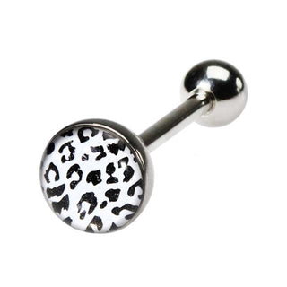 White Leopard Print Tongue Ring Barbell — Belly Bling