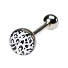 White Leopard Print Tongue Ring Barbell — Belly Bling