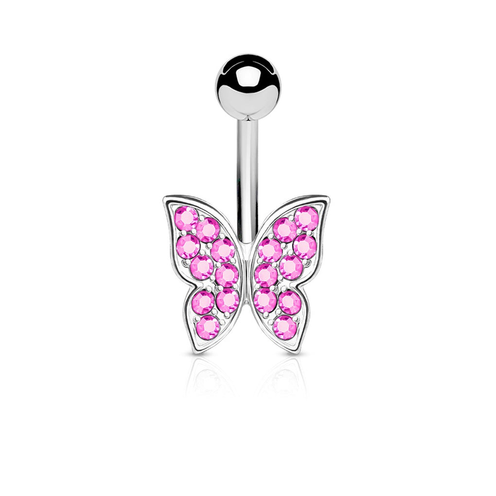Pink Crystal Paved Butterfly Belly Ring Belly Button Rings & Bars ...