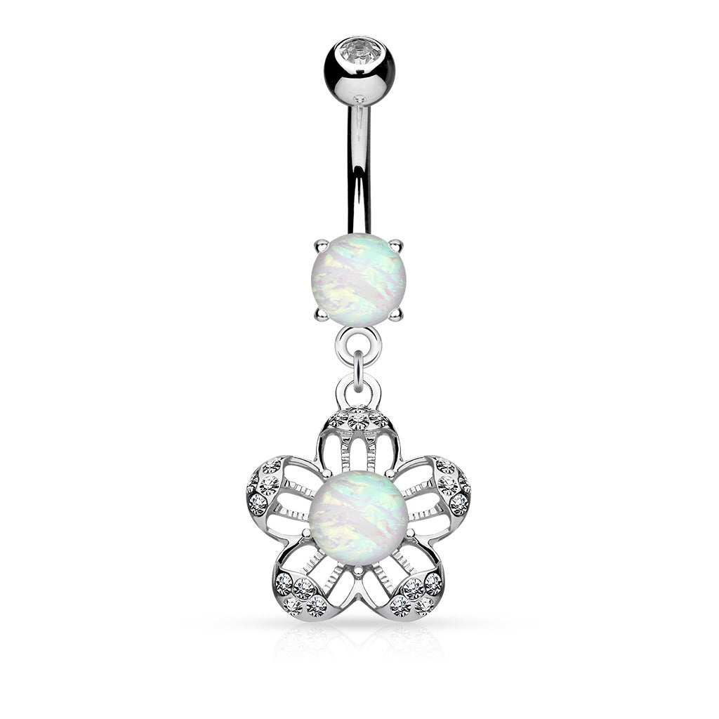 Glitter Opal Flower Belly Ring Belly Button Rings & Bars — Belly Bling