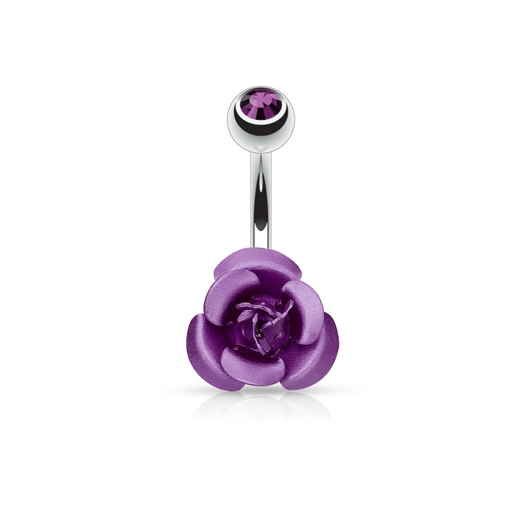 Metal Rose Belly Ring-Purple Belly Button Rings & Bars — Belly Bling