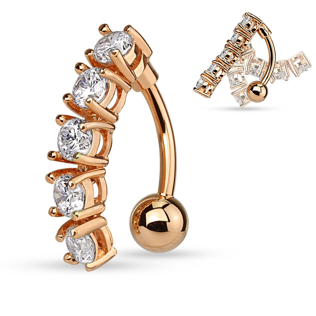 Rose Gold Vertical Drop CZ Belly Ring Navel Piercing Jewelry & Belly ...