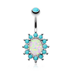 Turquoise Opal Belly Ring Silver Navel Piercing Jewelry & Belly Rings ...